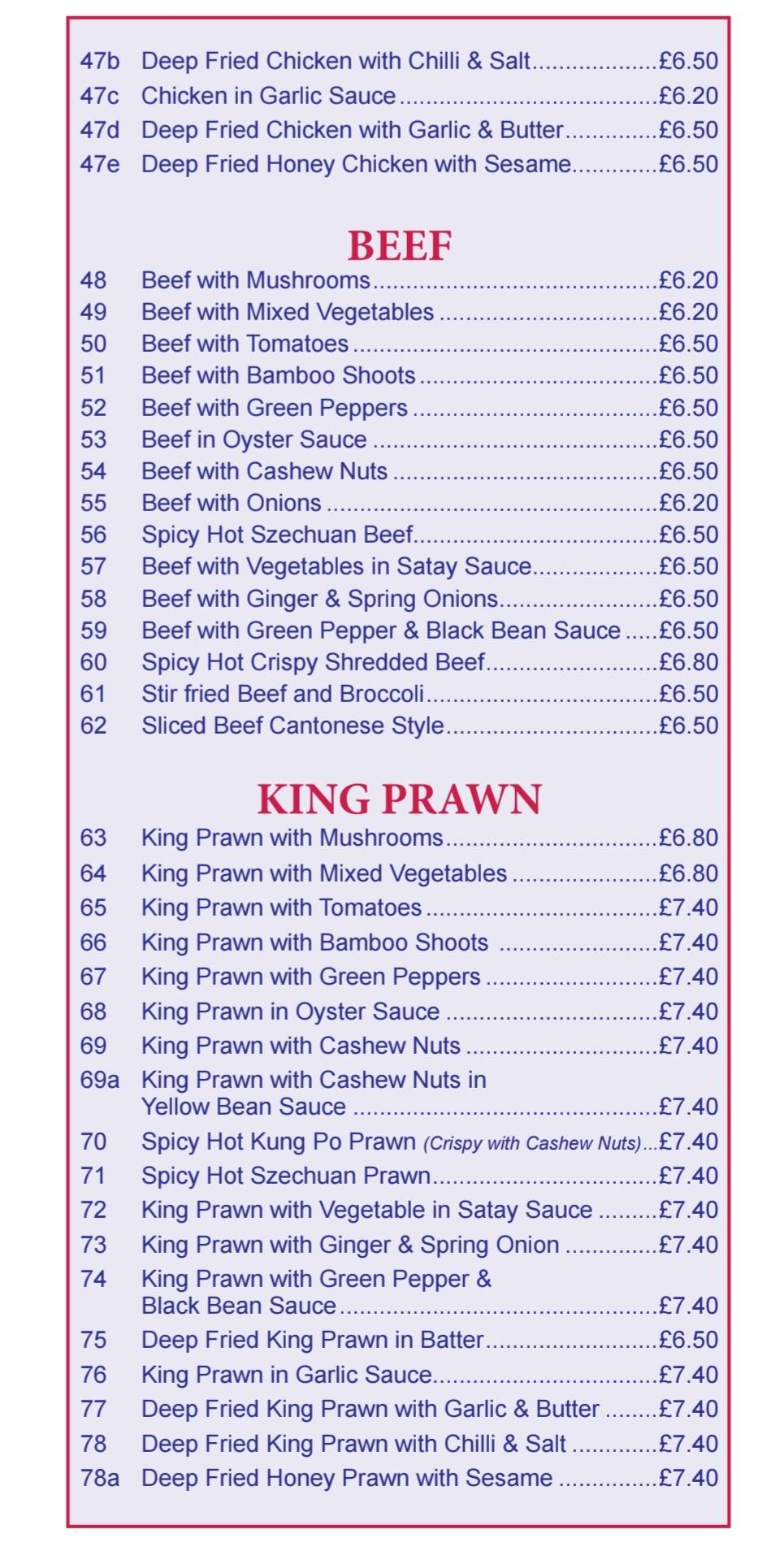 Menu at Benfleet Chinese Takeaway restaurant, South Benfleet