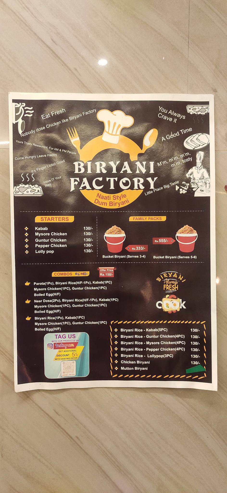 Menu at Biryani Factory, Bengaluru, Maramma Temple Halage Vaderahalli