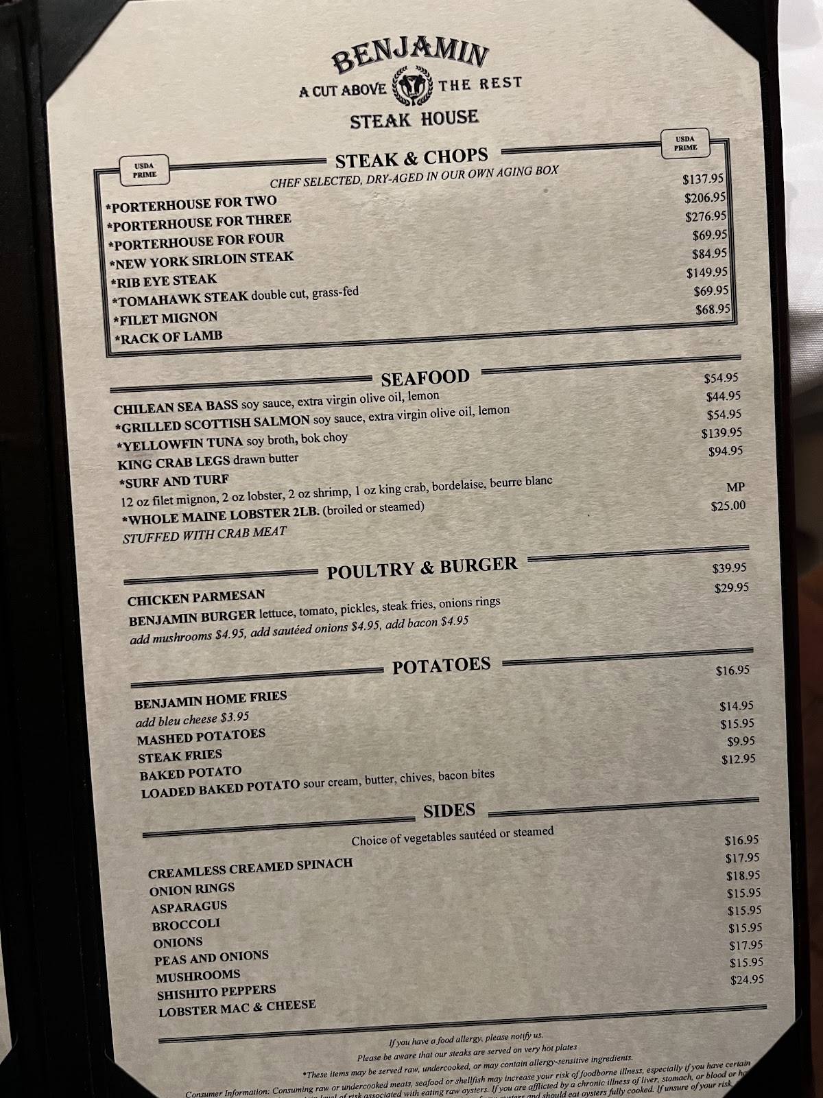 Menu at Benjamin Steakhouse, West New York, 52 E 41st St