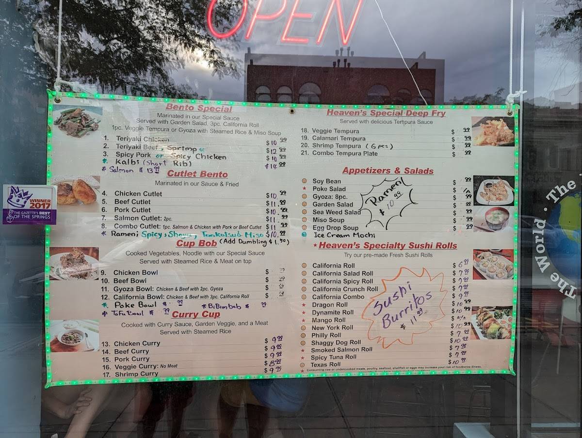 Menu at Bento Heaven restaurant, Colorado Springs