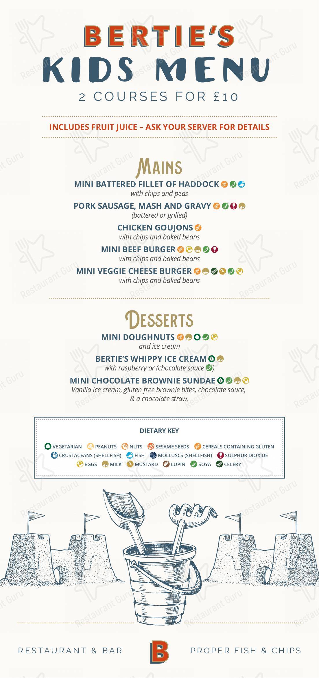 Menu at Bertie's Proper Fish & Chips restaurant, Edinburgh, 9 Victoria St