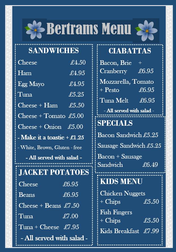 Menu at Bertram's Café cafe, Uxbridge