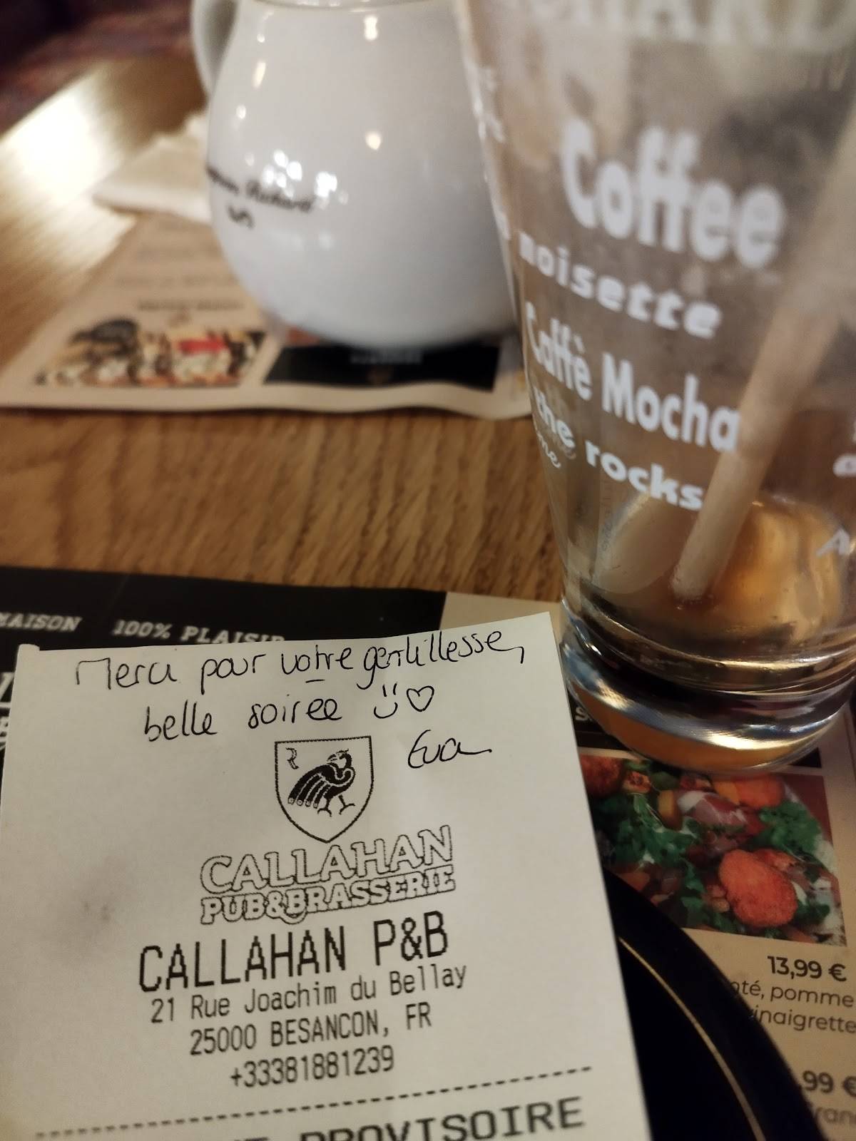 Menu au Callahan Pub & Brasserie, Besançon