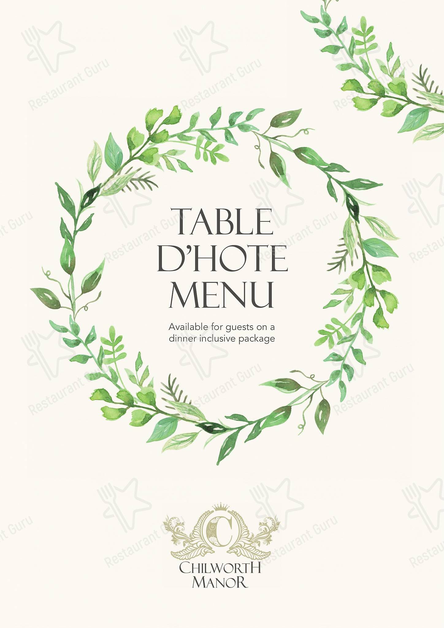 Menu at Best Western Chilworth Manor Restaurant, Chilworth, Chilworth ...
