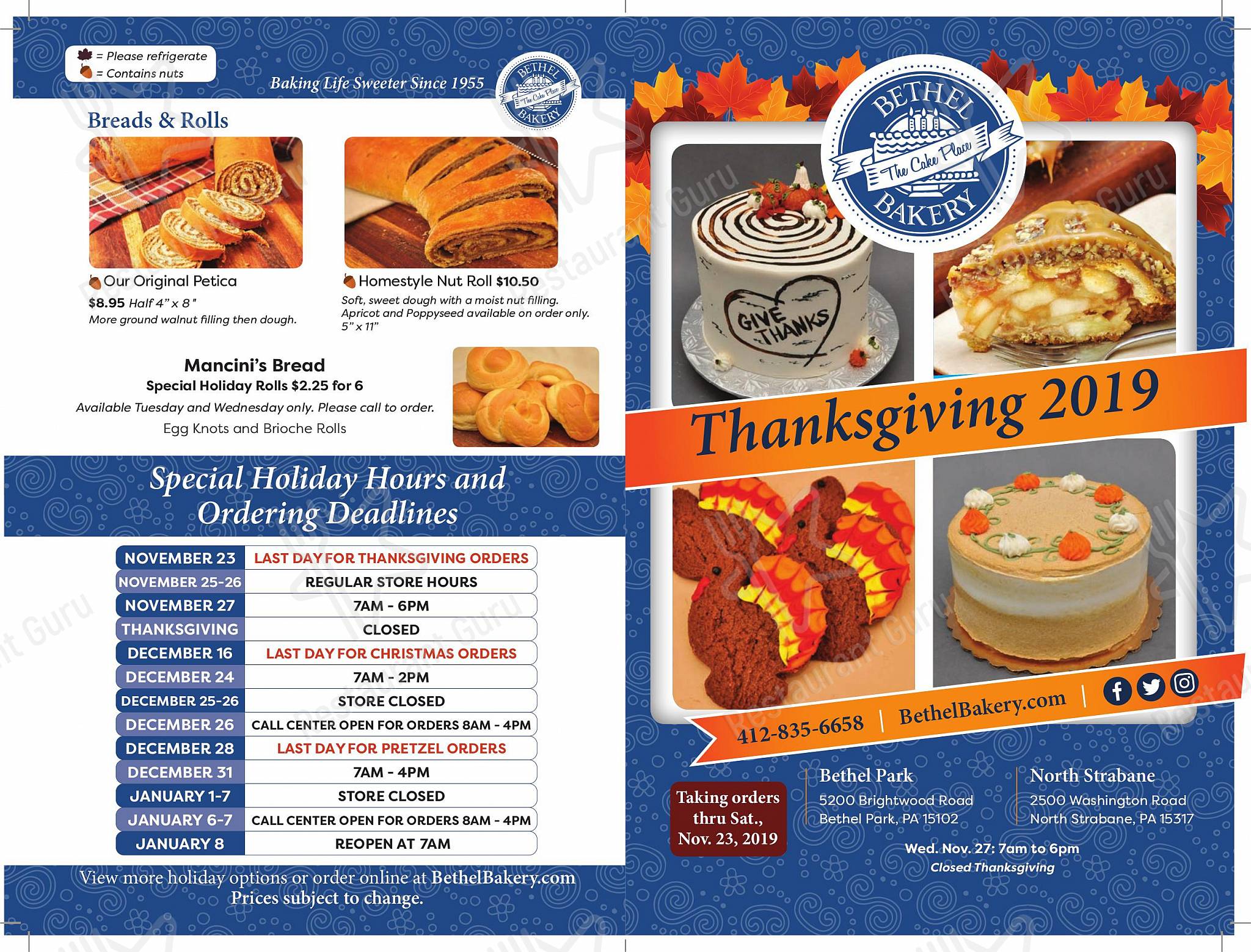 Menu at Bethel Bakery, Bethel Park, Brightwood Rd