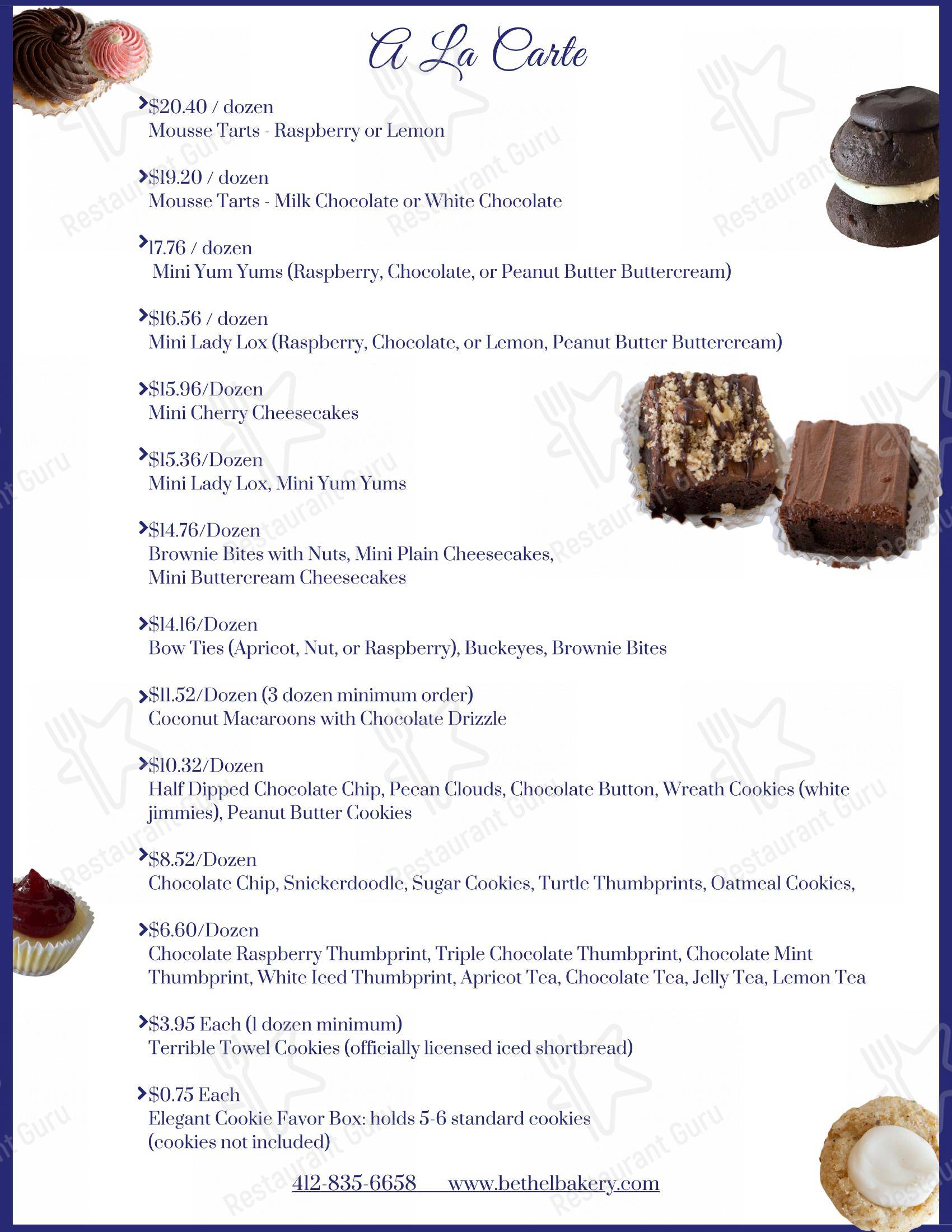 Menu at Bethel Bakery, Bethel Park, Brightwood Rd