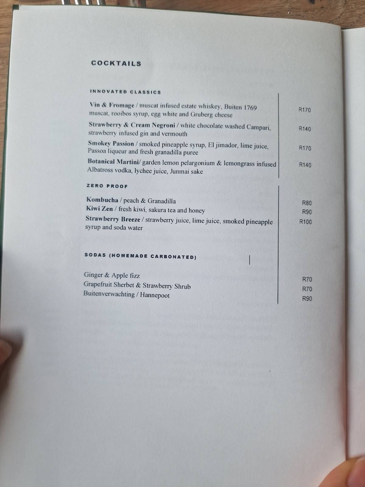 Menu at Beyond Restaurant, Cape Town, Buitenverwachting