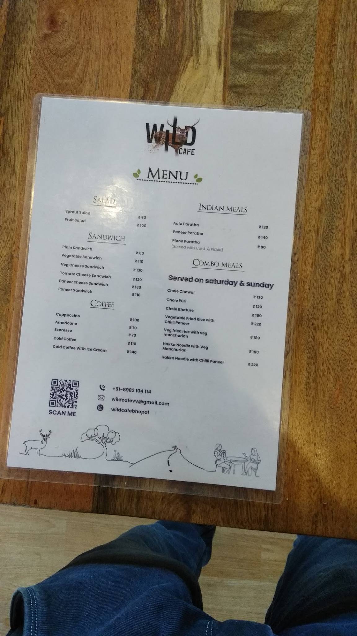 Menu at Wild cafe, Bhopal