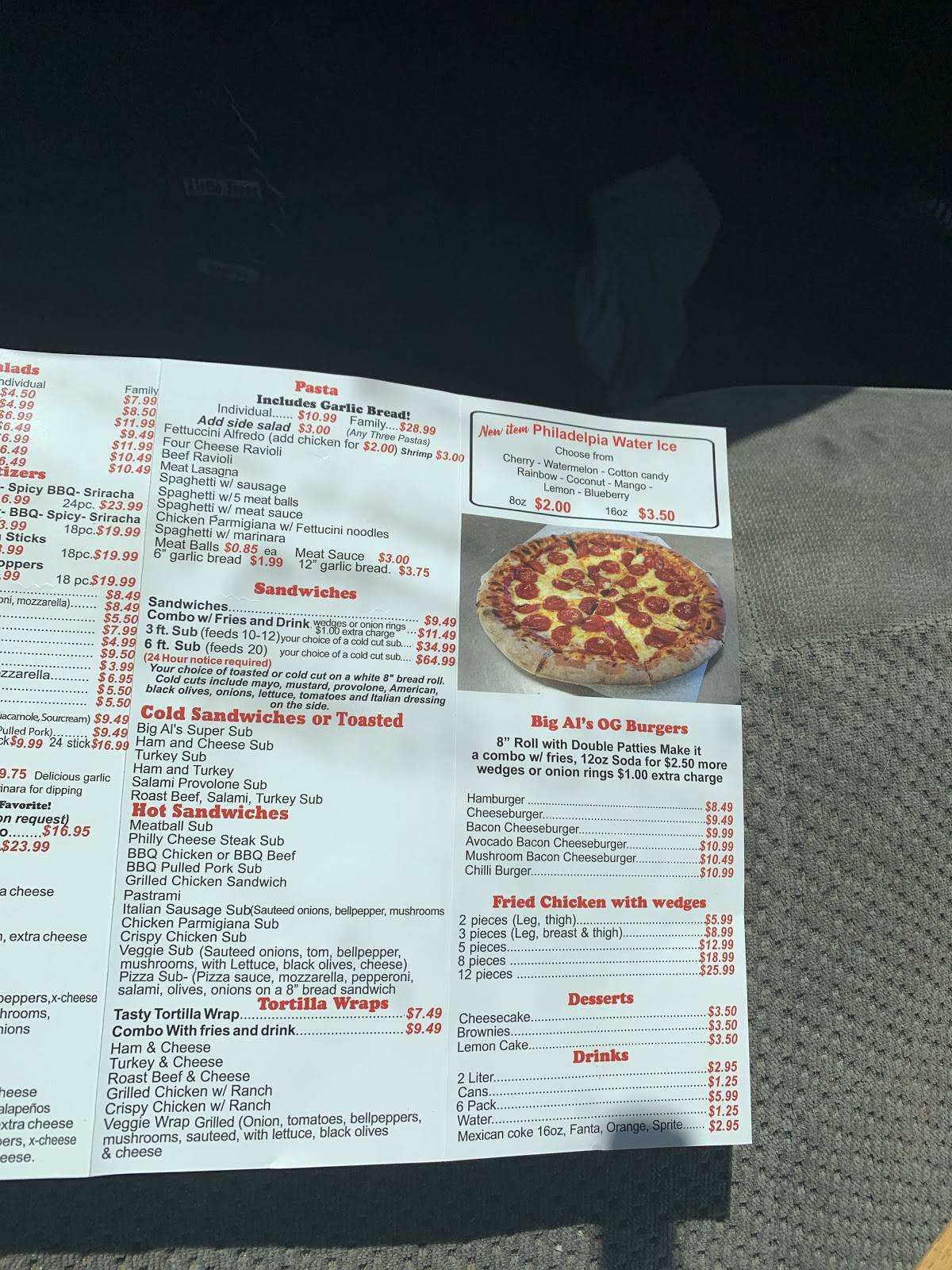 Menu at Big Al's Pizza pizzeria, Lake Los Angeles, 170th St E