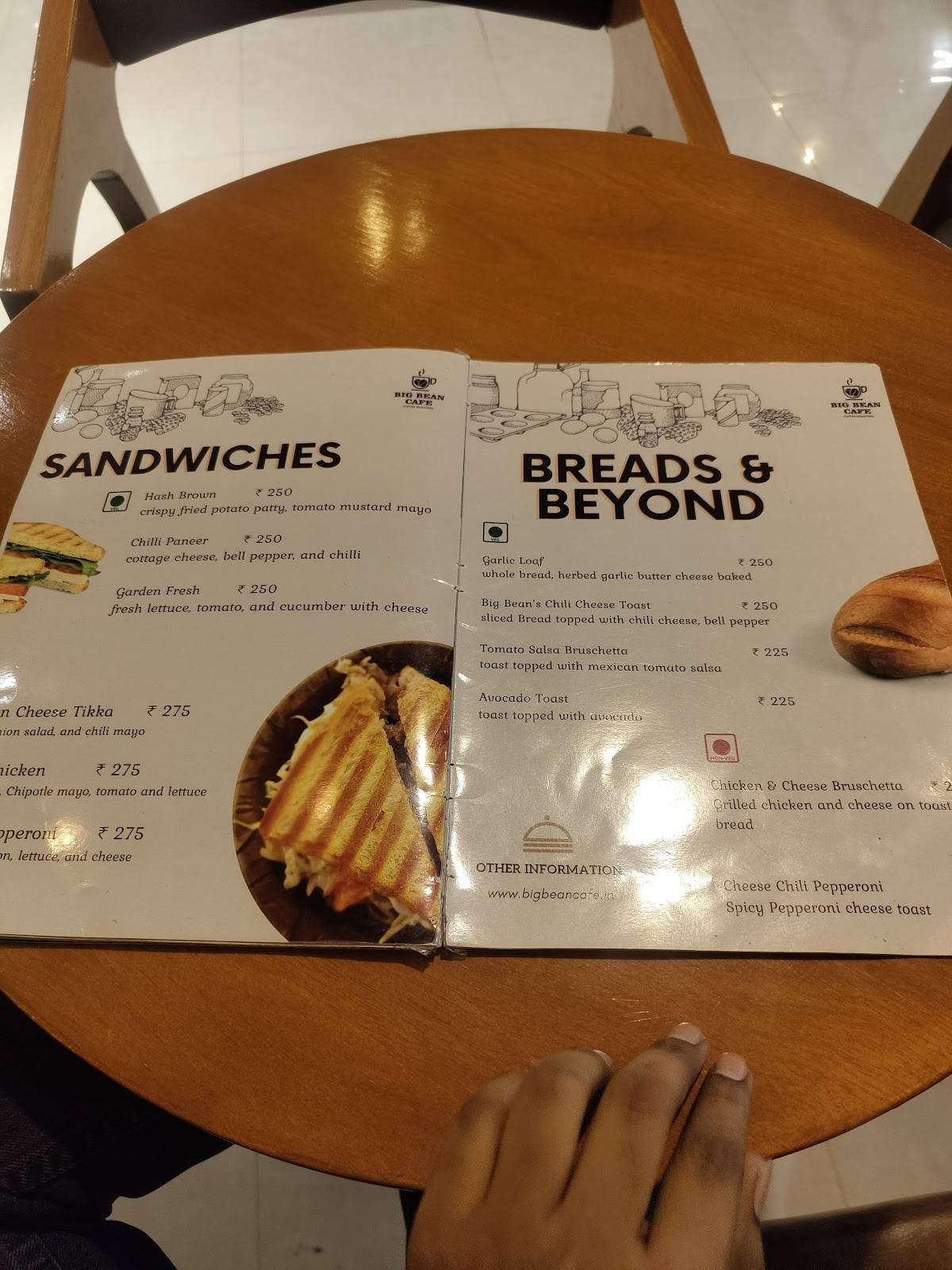 Menu at Big Bean Cafe, Bengaluru