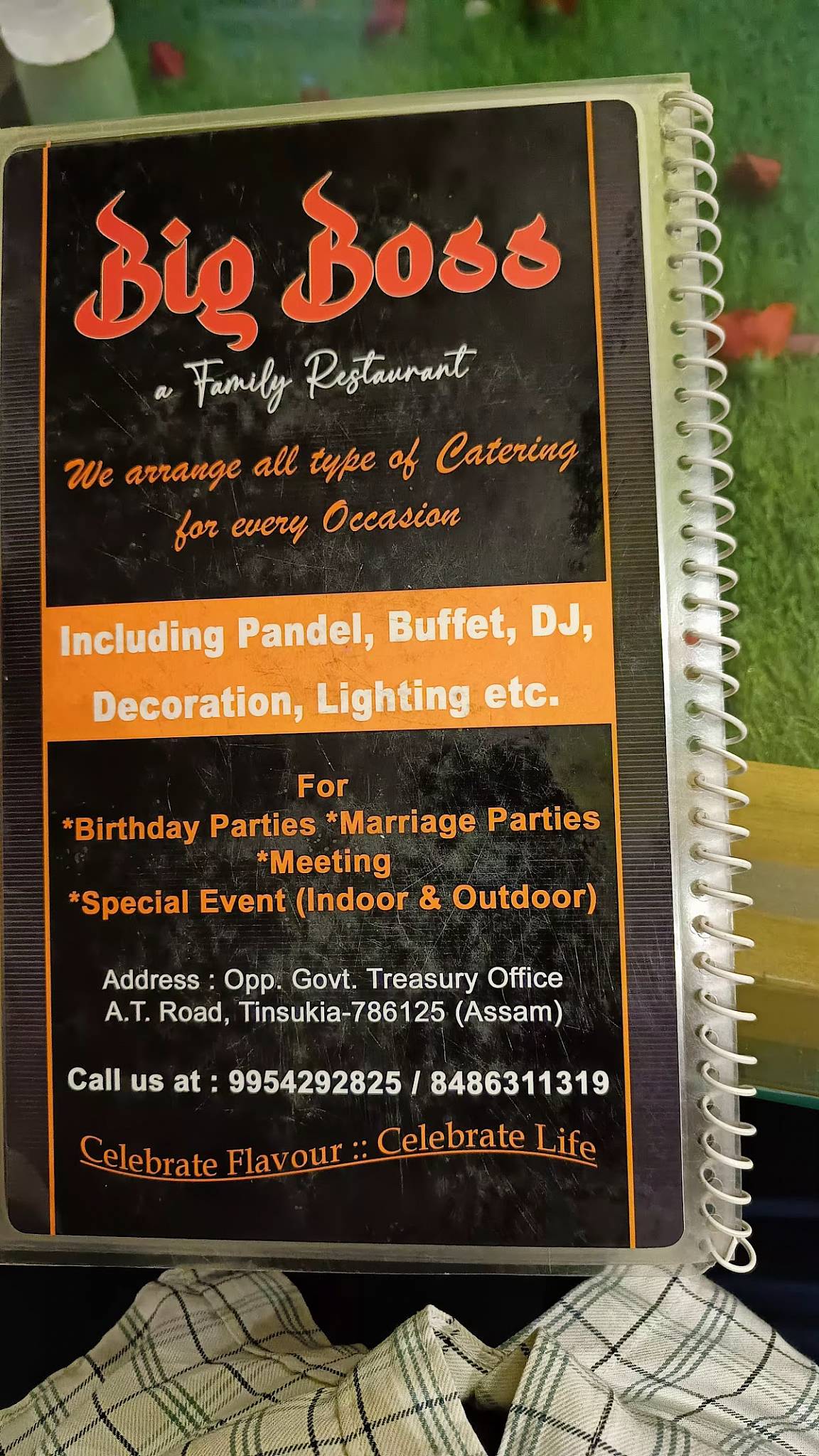 Menu at Big Boss, Tinsukia