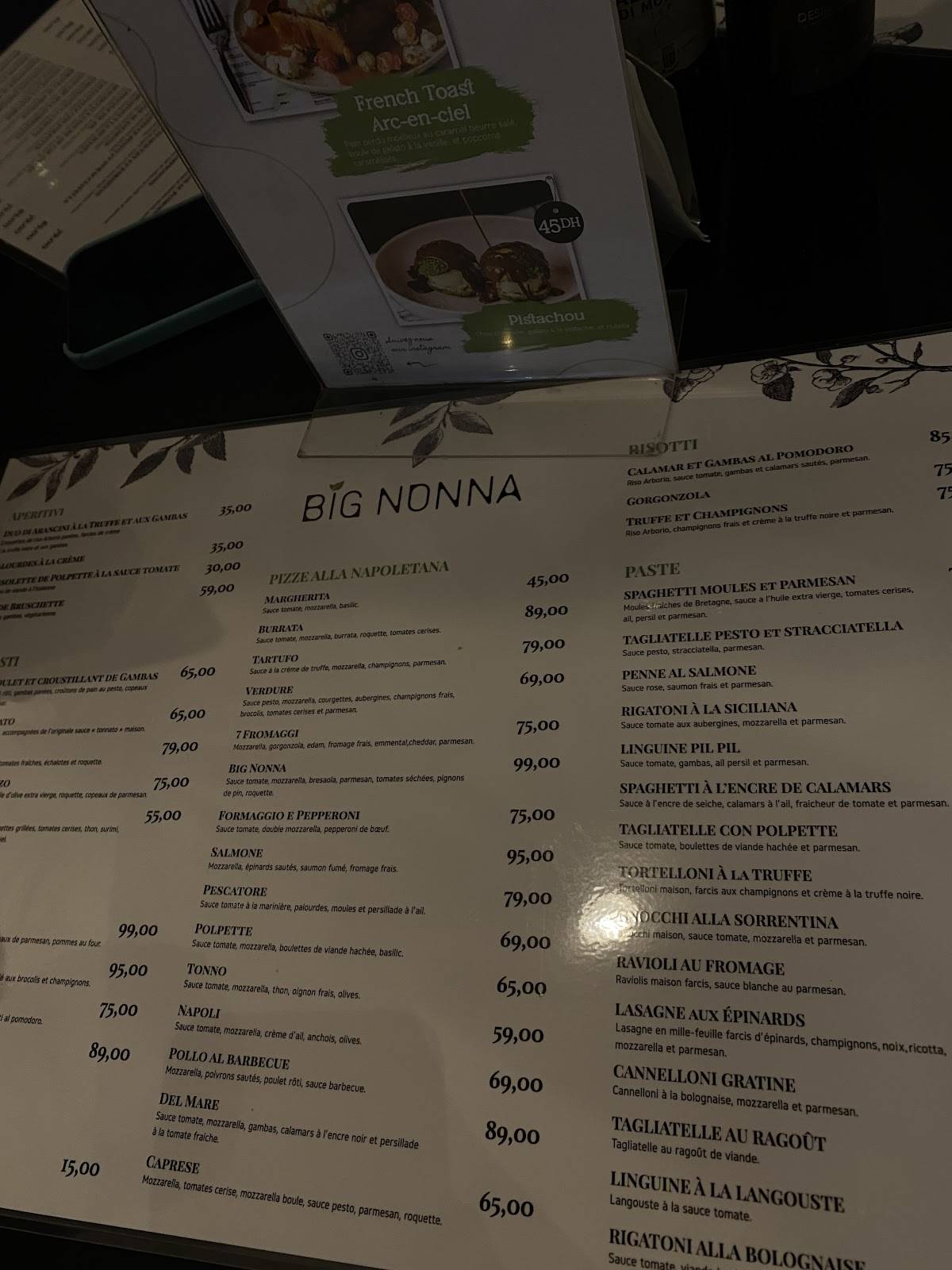 Speisekarte von Big Nonna restaurant, Casablanca
