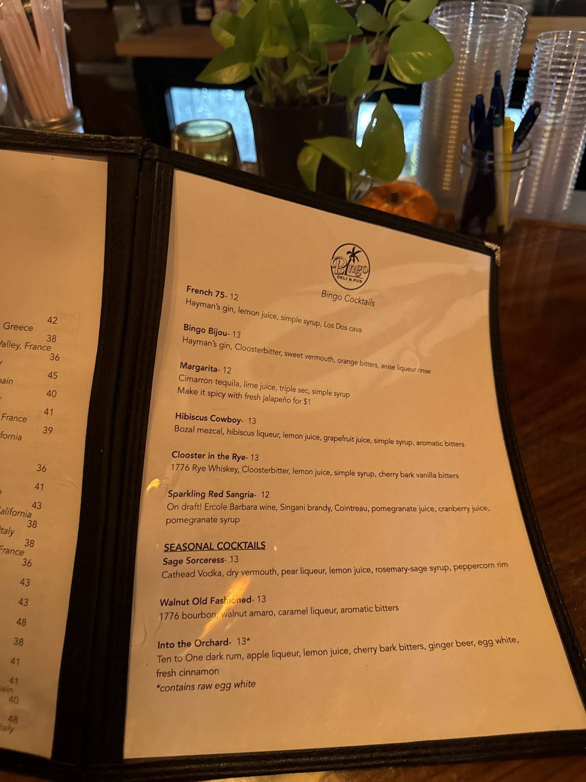 Menu at Bingo Deli & Pub, Gainesville