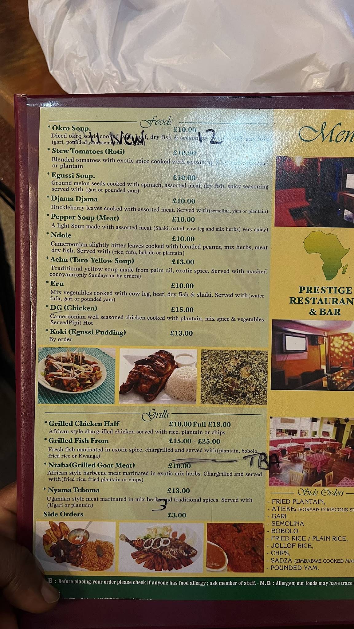 Menu at Prestige Restaurant & Bar Club, Birmingham