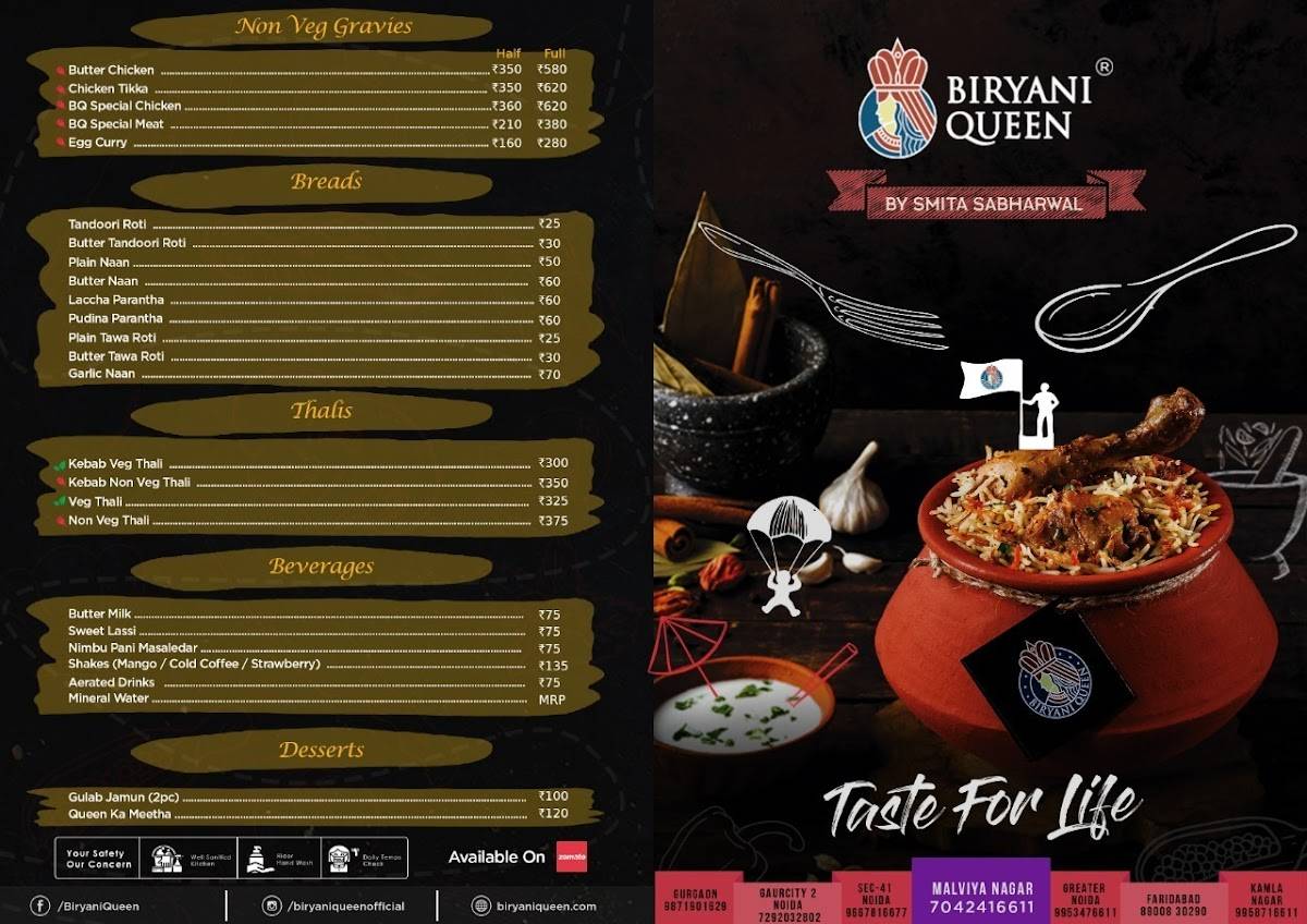 Menu at Biryani Queen, New Delhi, A-11 Main Market