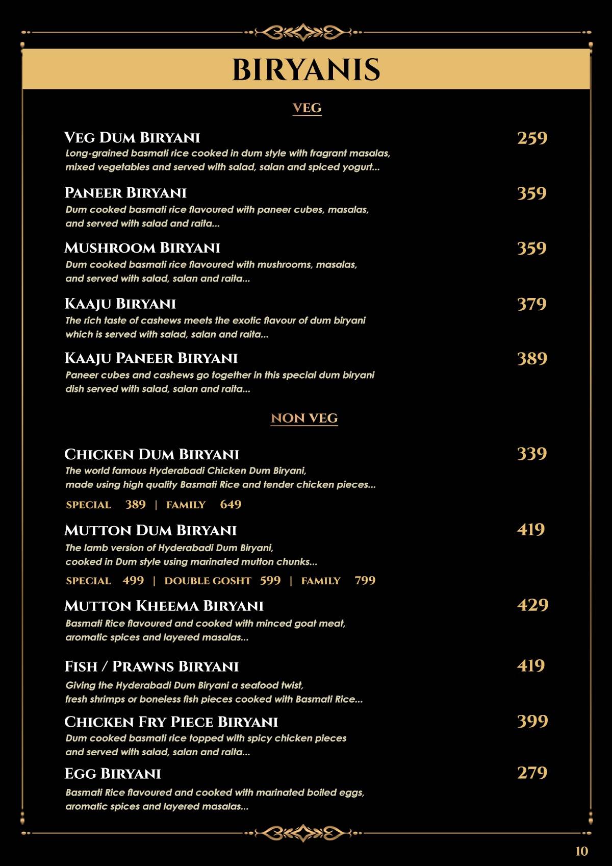 Menu at Biryani Times, Hyderabad