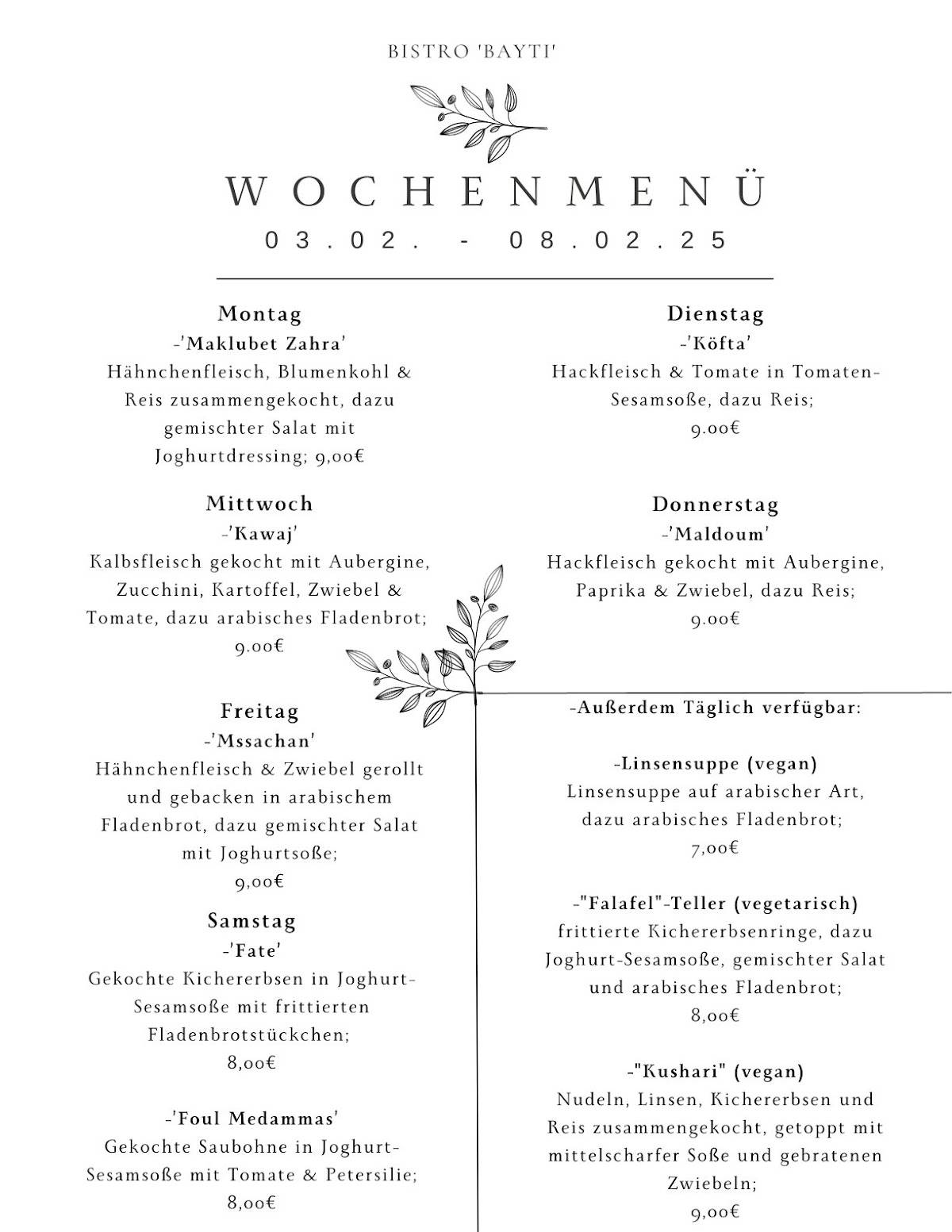 Speisekarte von Bistro BAYTI restaurant, Dresden