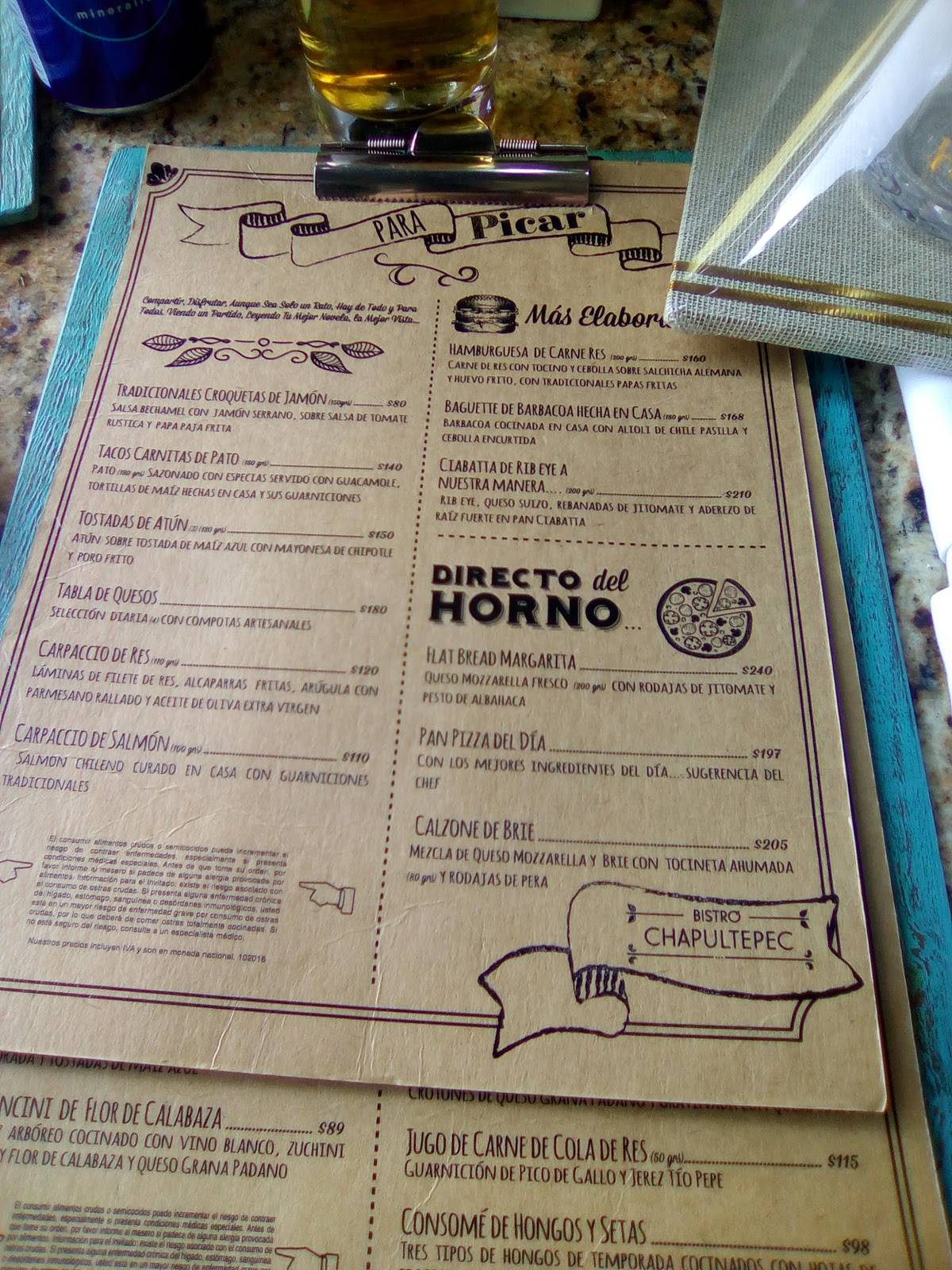 Carta del restaurante Bistró Chapultepec, Ciudad López Mateos, Calle ...