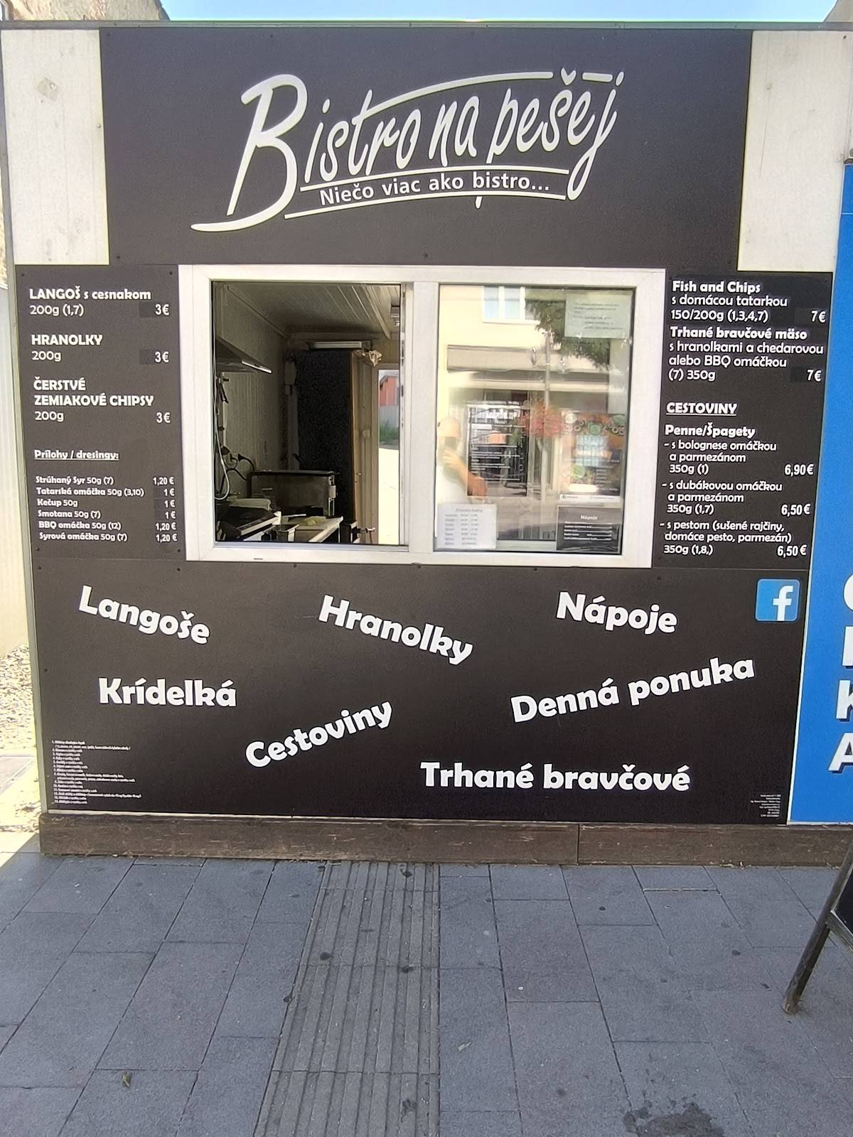 Menu at Bistro na pešej restaurant, Trnava