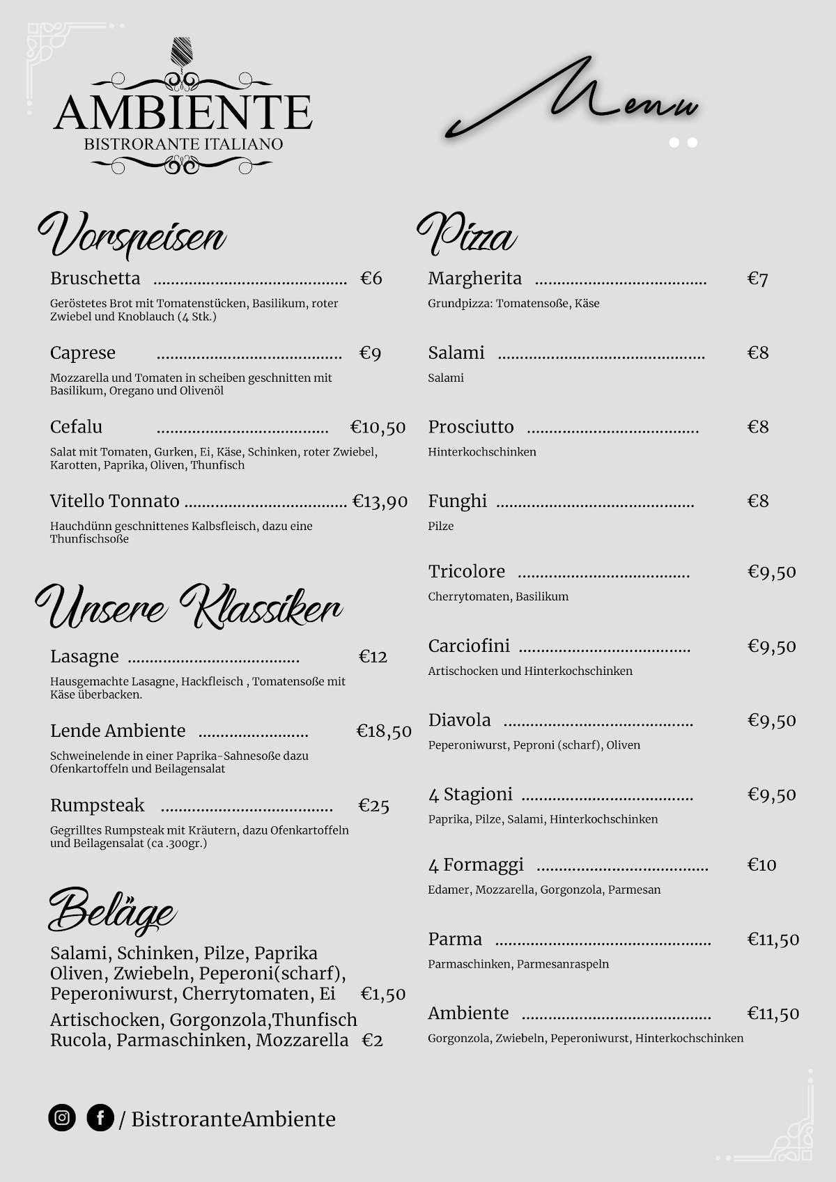 Speisekarte von Bistrorante Ambiente restaurant, Marburg
