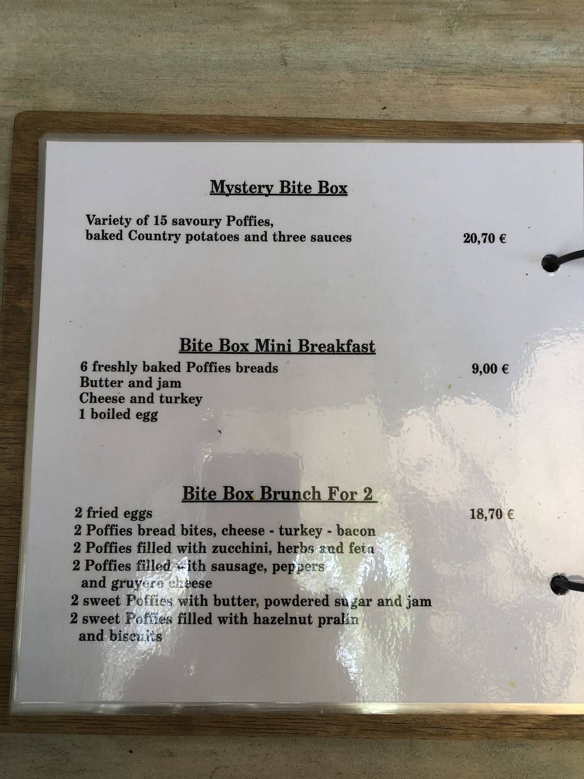 Menu at Bite Box, Athens