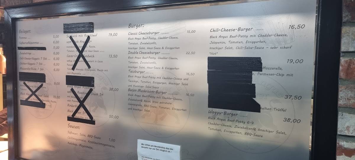 Speisekarte von Black Angus Burger restaurant, Mannheim