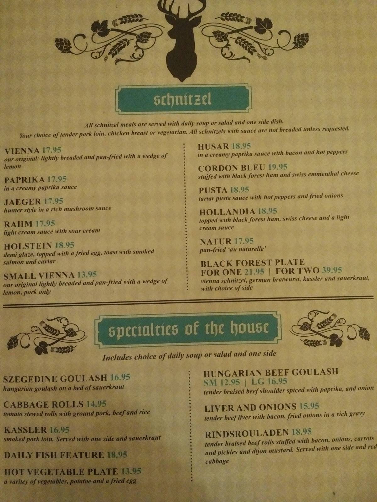Menu at Black Forest Inn restaurant, Hamilton