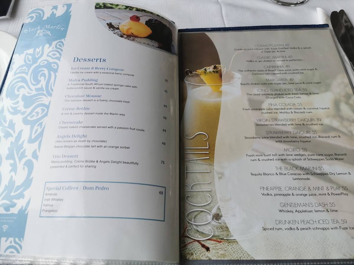 Speisekarte von Black Marlin Restaurant, Kapstadt, Millers Point