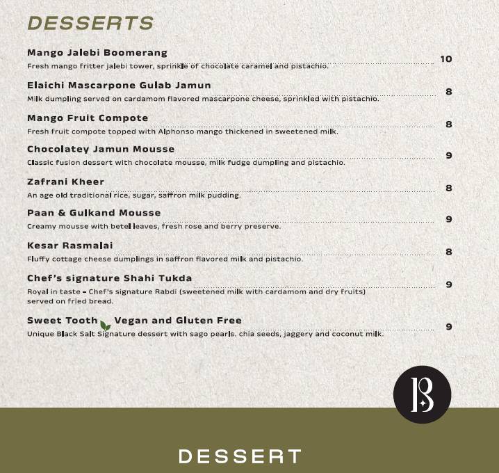 Menu at Black Salt restaurant, Chesterfield