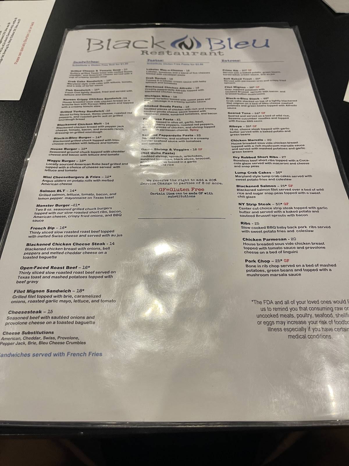 Menu at Black n Bleu Restaurant, Mechanicsburg