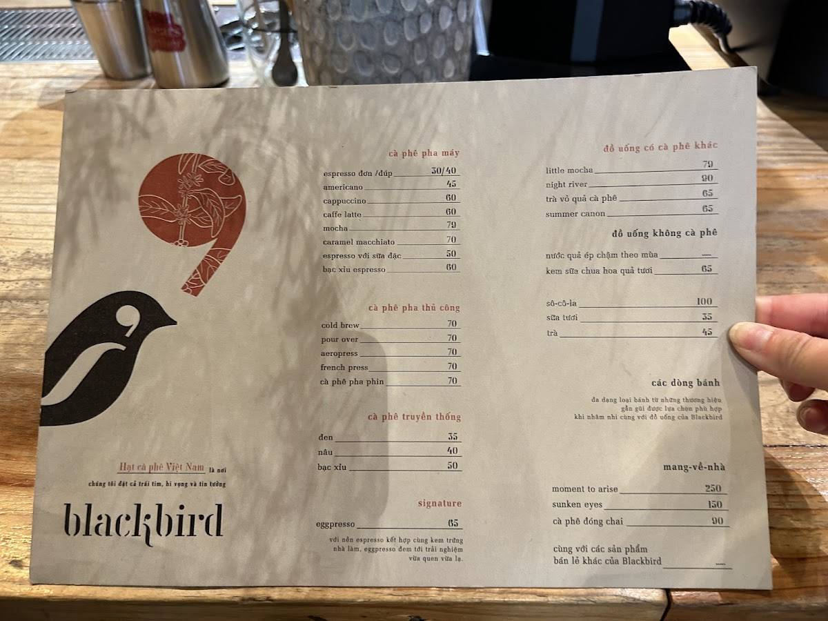 Menu at Blackbird Coffee cafe, Hanoi, 5 P. Chân Cầm