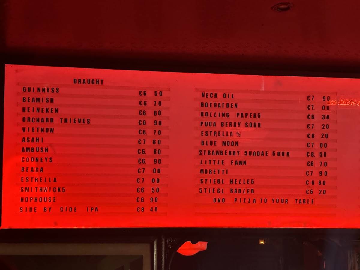 Menu at Blackbird pub & bar, Rathmines