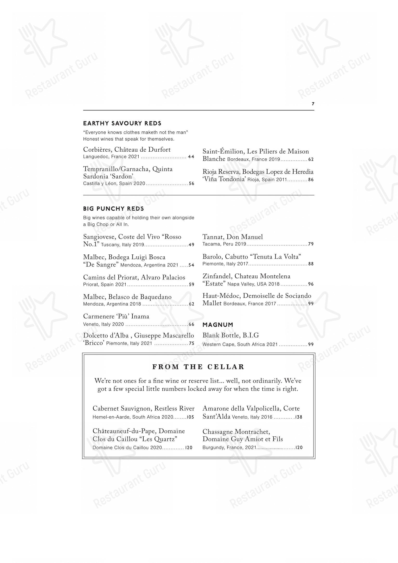 Menu at Blacklock City steakhouse, London, 13 Philpot Ln
