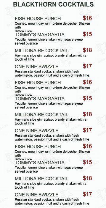 Menu at Blackthorn Bar, Haymarket