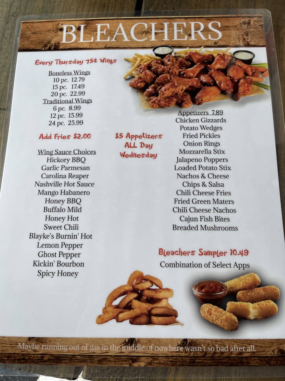 Menu at Bleachers & Blayke’s Billiards pub & bar, Chattahoochee