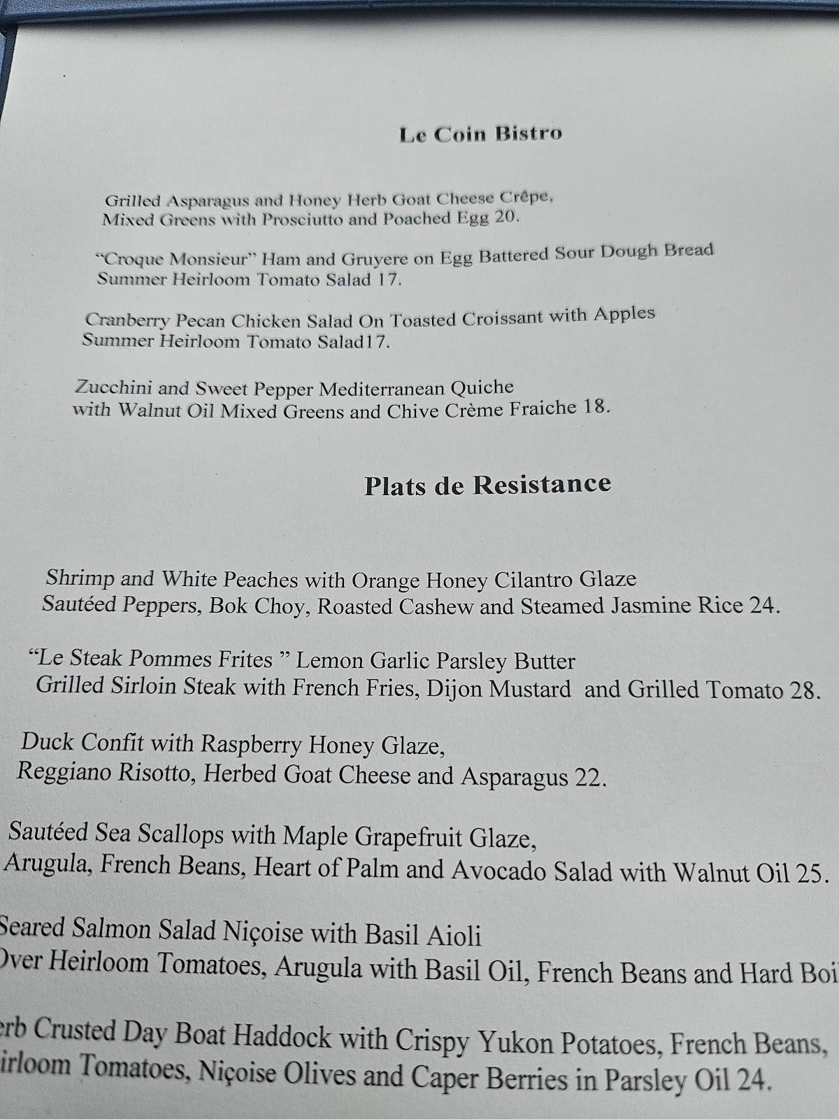 Menu at Bleu Restaurant, Mashpee