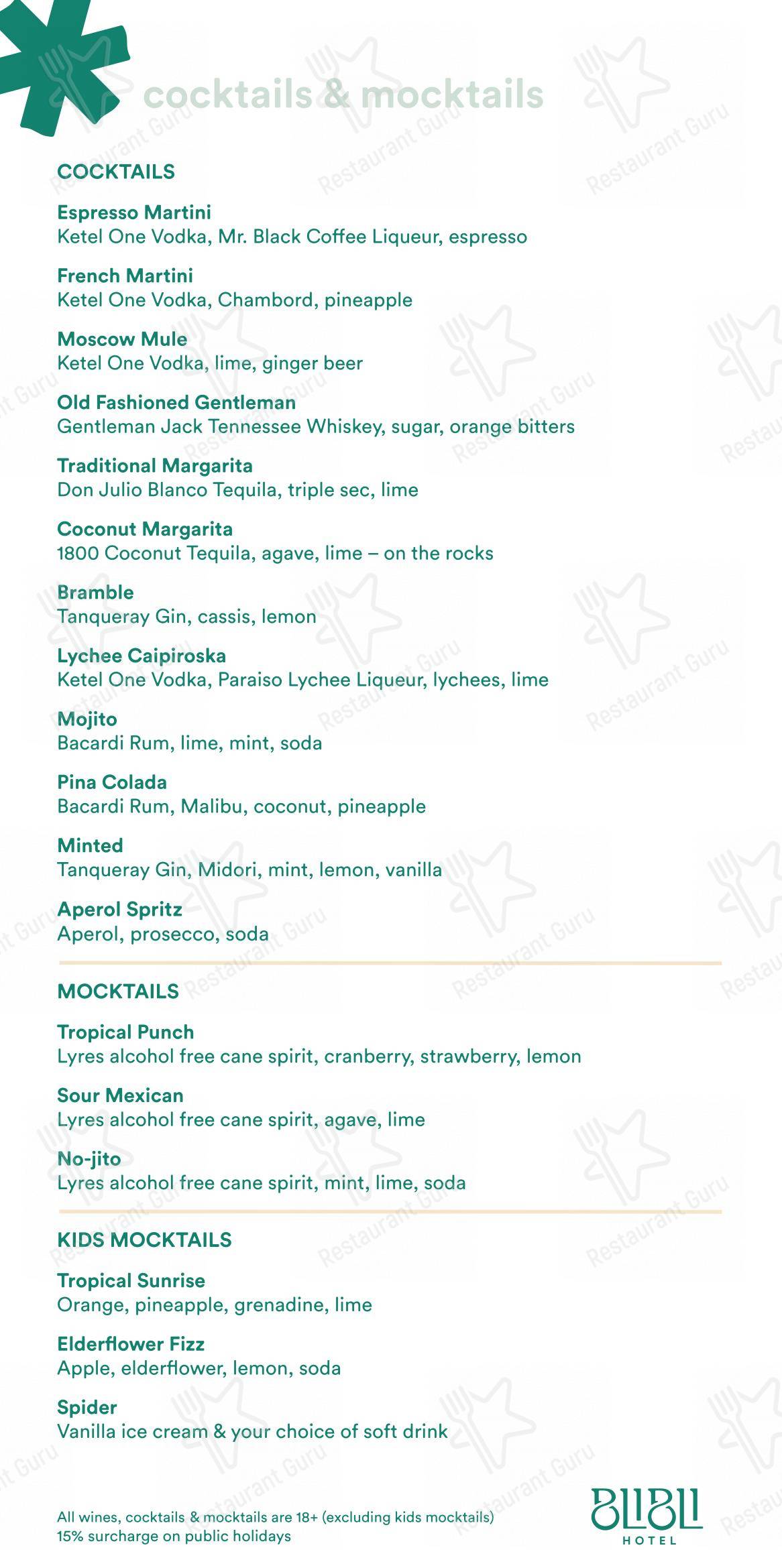 Menu at Bli Bli Hotel restaurant, Bli Bli