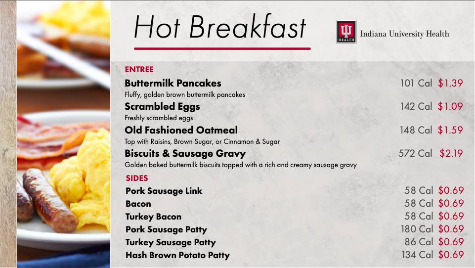 Menu at IU Health Bloomington Breakaway Café cafeteria, Bloomington