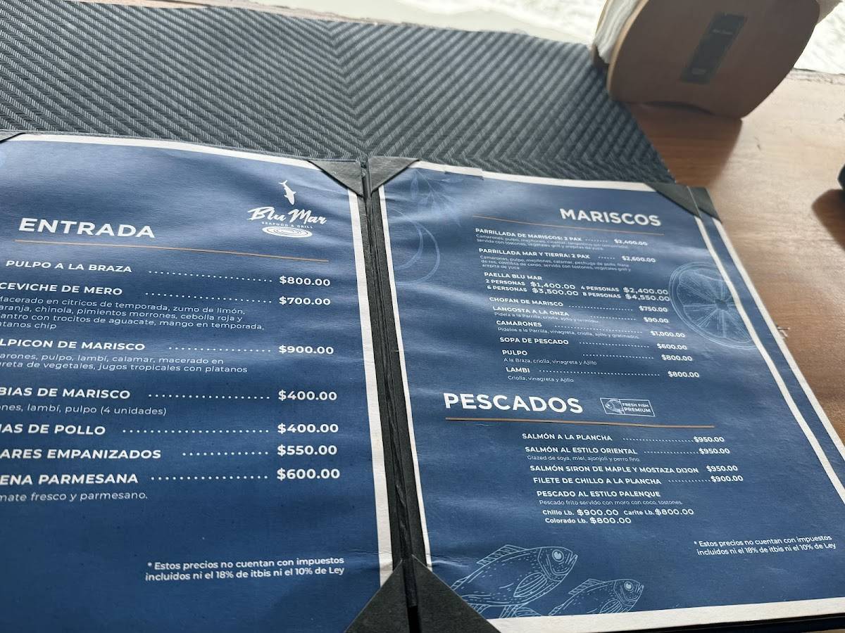 Menu at Blu Mar Seafood and Grill restaurant, Sabana Grande de Palenque