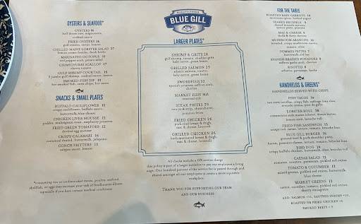 Menu at Blue Gill Quality Food restaurant, Gainesville