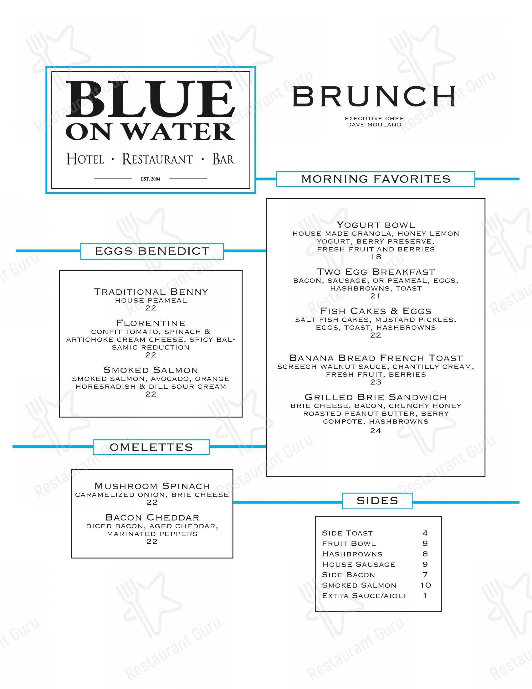 Menu at Blue On Water pub & bar, St. John's