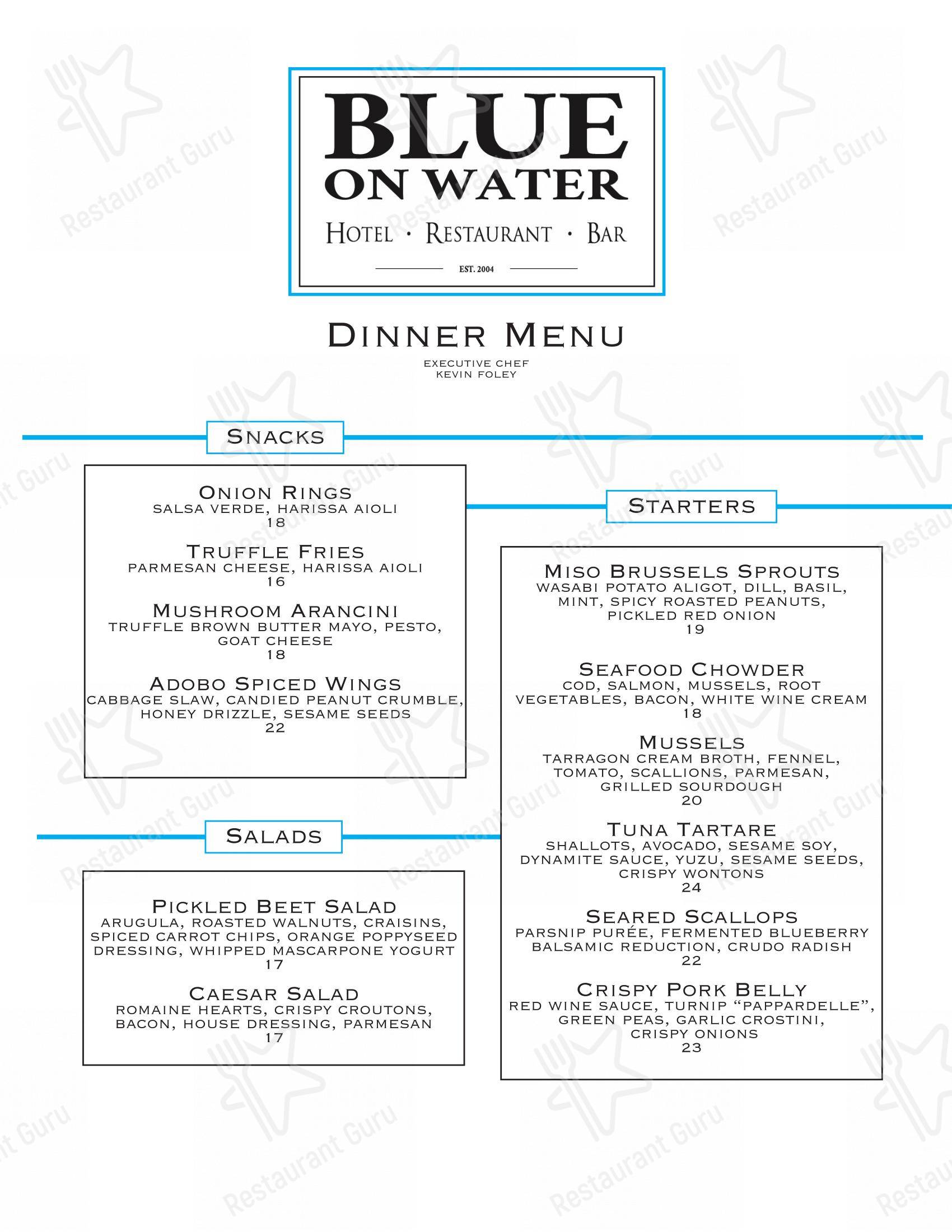 Menu at Blue On Water pub & bar, St. John's