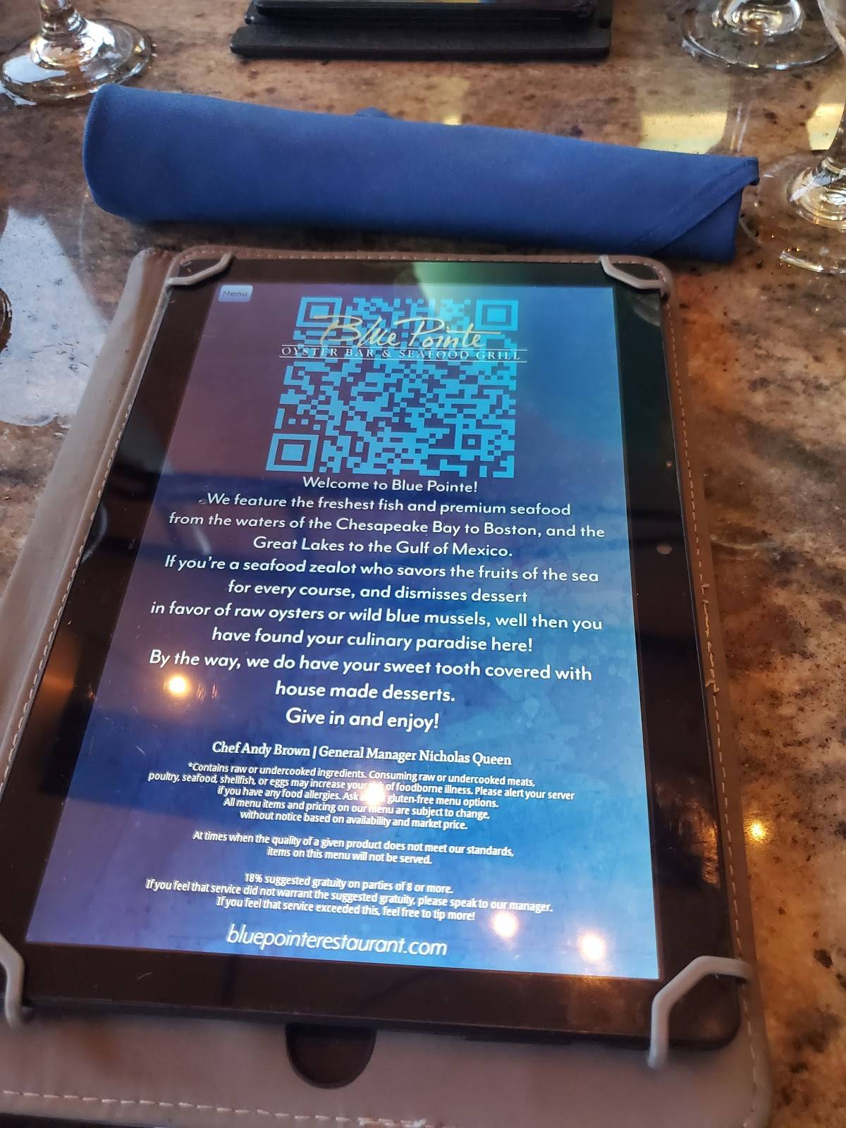 Menu at Blue Pointe Oyster Bar & Seafood Grill, Fort Myers
