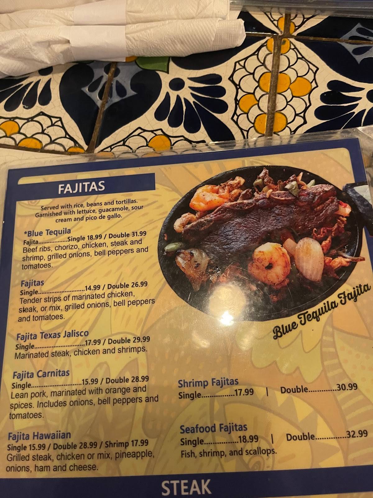 Menu at Blue Tequila Mexican Restaurant, Grill & Cantina, North Port