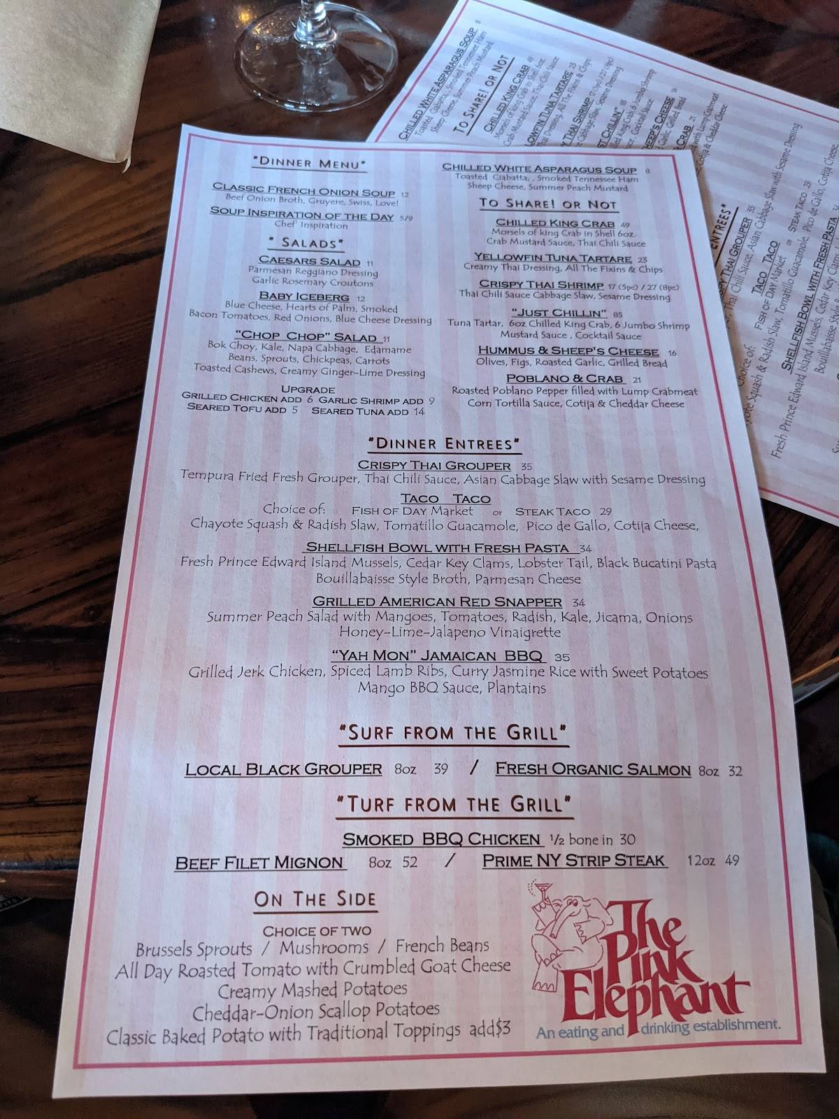 Menu at Pink Elephant pub & bar, Boca Grande
