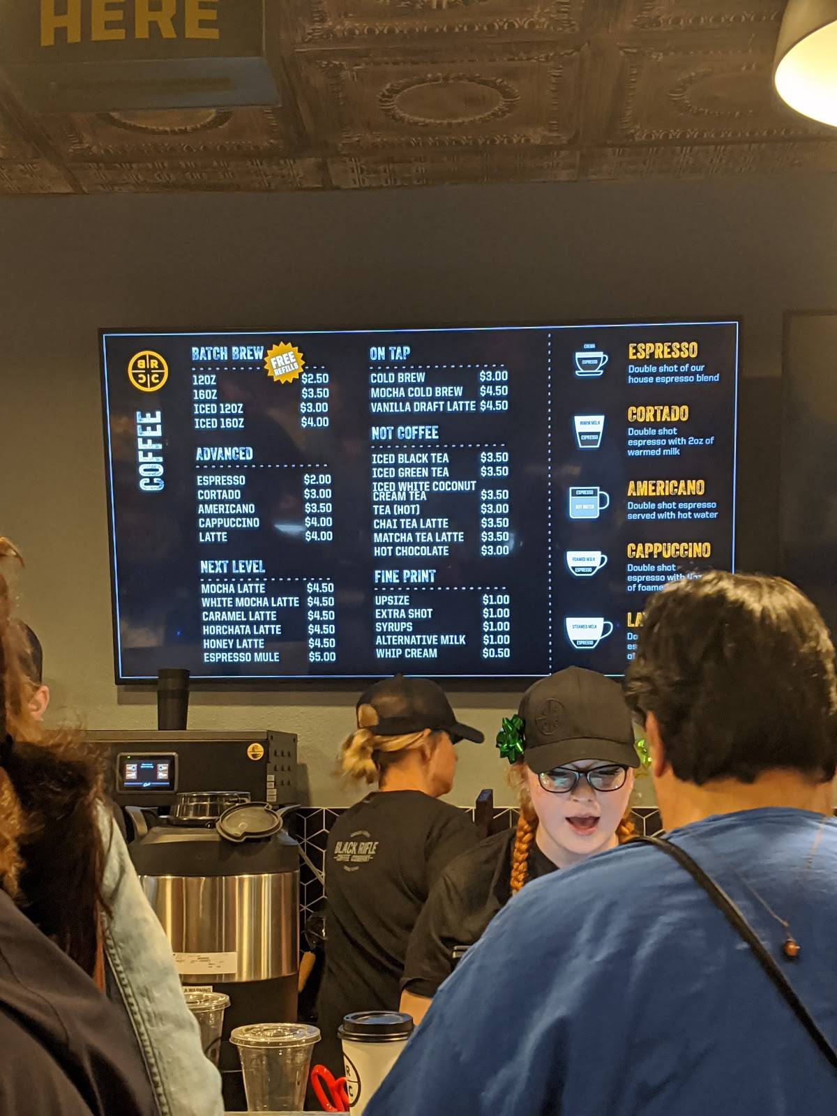 Menu at Black Rifle Coffee restaurant, Boerne