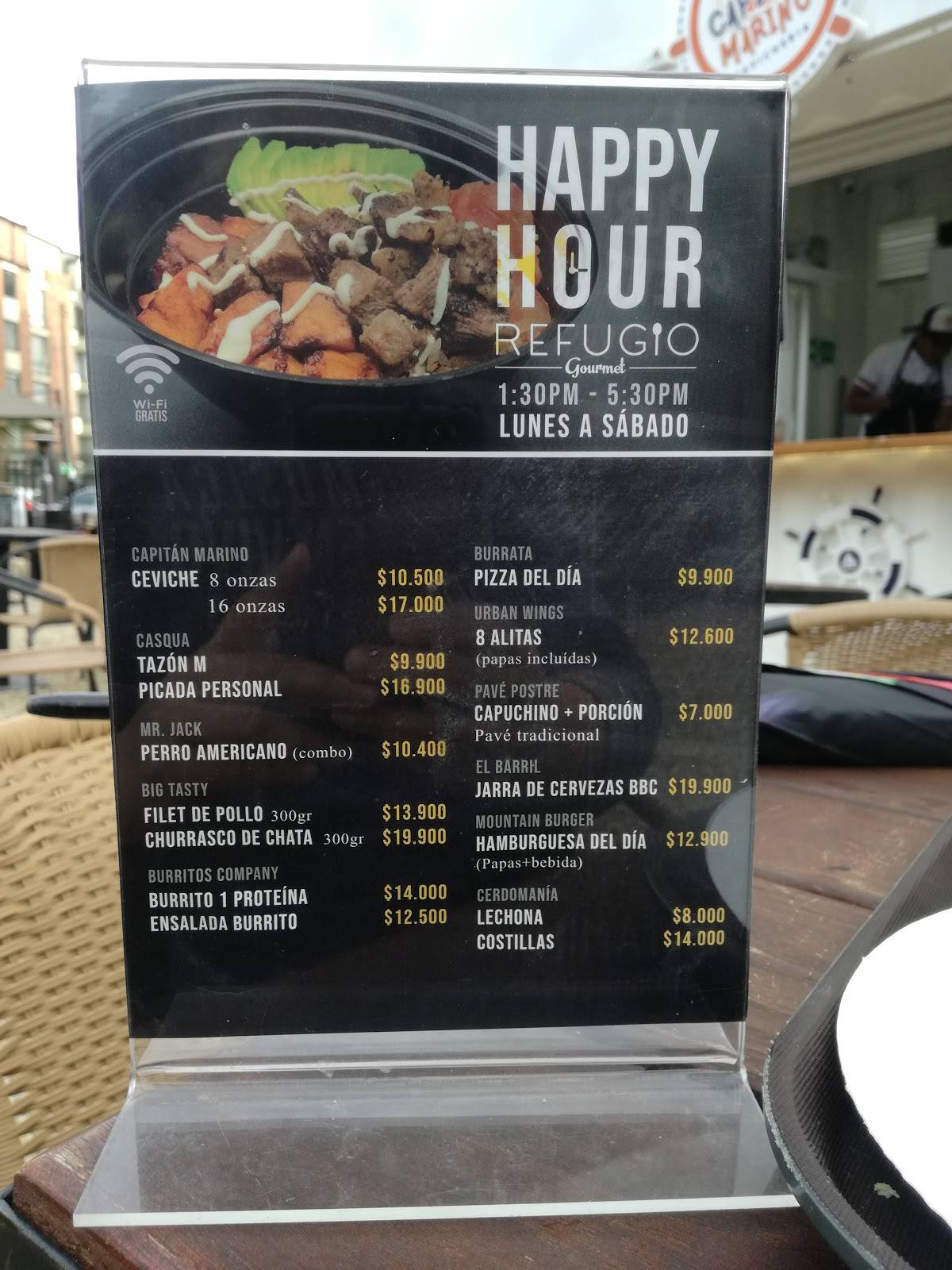 Carta del restaurante El Refugio Gourmet, Bogotá