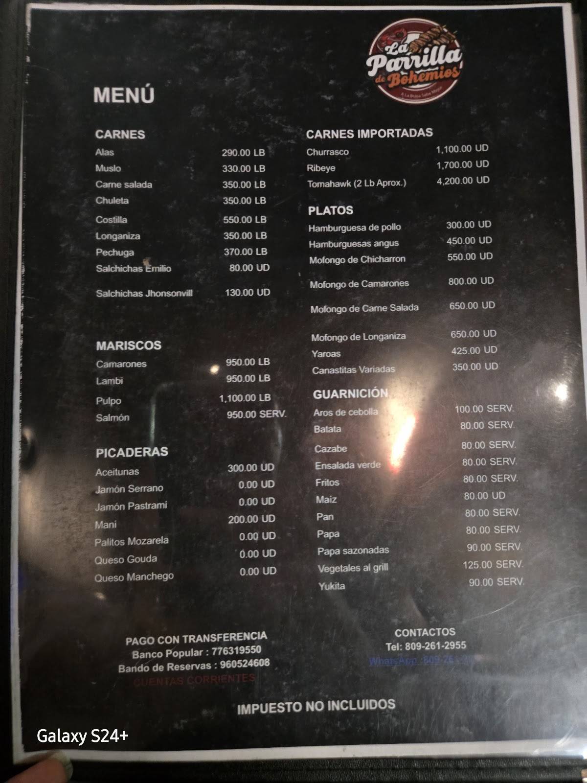 Menu at Bohemios pub & bar, Puerto Plata, Av. Luis Ginebra