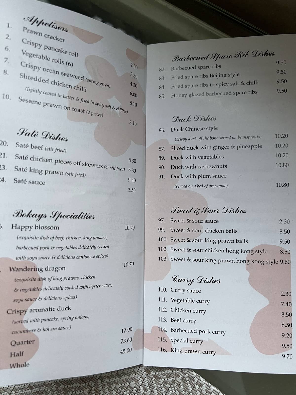 Menu at Bokays fast food, Addlestone