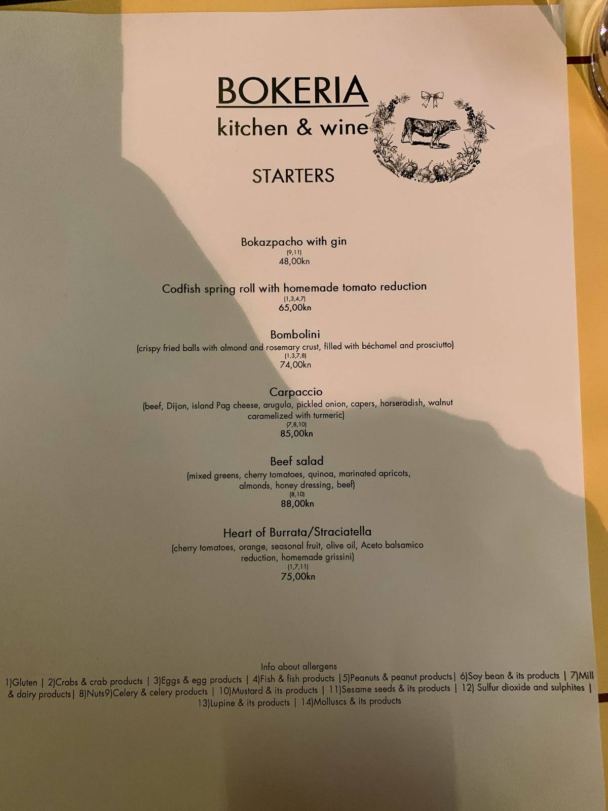 Menu at Bokeria Kitchen & Wine restaurant, Split